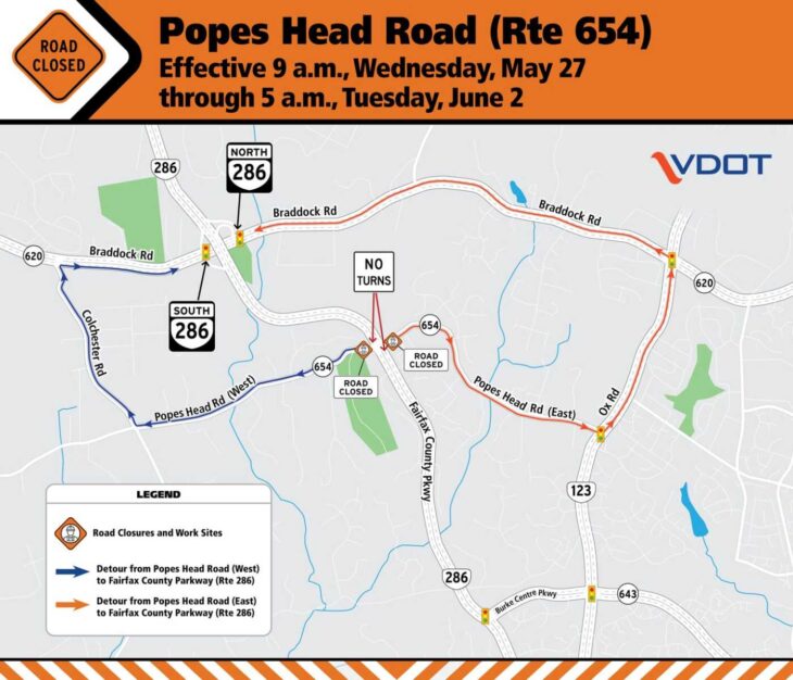Popes Head Road closes at Fairfax County Parkway, as new triple ...